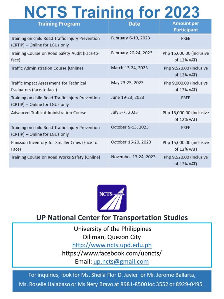 Training Schedule – National Center for Transportation Studies