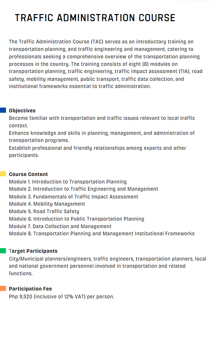Traffic Administration Course – National Center for Transportation Studies